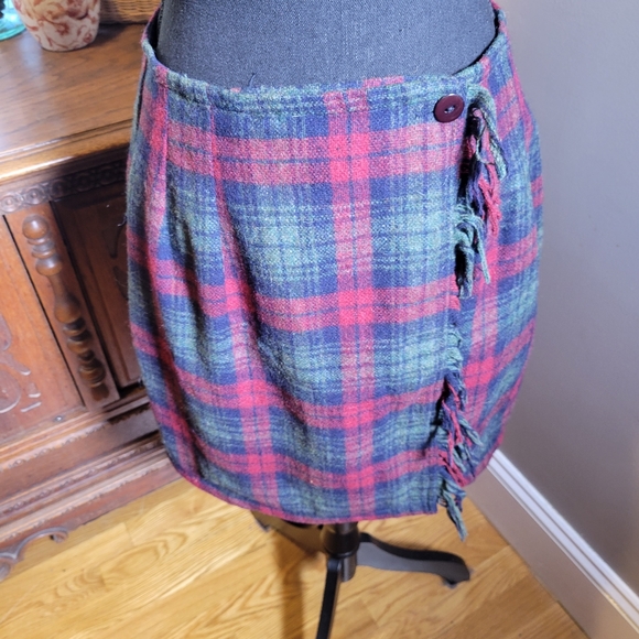 Neutral Zone | Skirts | Vintage Plaid Fringe Wrap Wool Mini Skirt ...